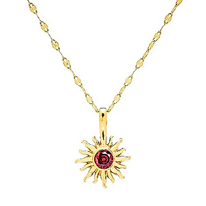 Ankiyabe 14 K Gold Plated Sun Necklace with Cubic Zirconia Birthstone for Best Friend Sunshine Pendant for Bestie BFF Gift (July)