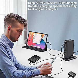 Desktop USB Charging Station,LAMJAD 96W 6-Port USB C Charging Station,with 3 USB-C+3 USB-A,Portable Fast Charging Hub for All iPad,iPhone 14 13 12 Pro Max, Pixel Samsung Galaxy and More