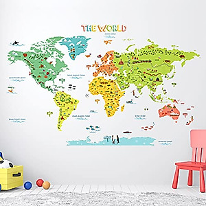 DECOWALL DLT-1616N Colourful World Map Kids Wall Stickers Wall Decals Peel and Stick Removable Wall Stickers for Kids Nursery Bedroom Living Room (XLarge) d?cor