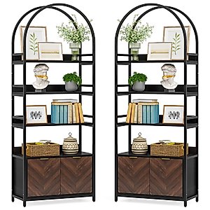 Tribesigns 2PC Bookshelf with Door, 75.9 Inch Tall Etagere Bookcase with Storage Cabinet Shelf, 4-Tier Display Shelf for Bedroom Living Room (Black, 2PC)
