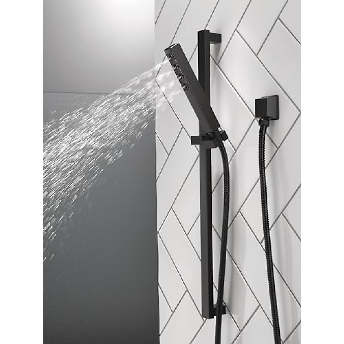 Delta Faucet Single-Spray H2Okinetic Slide Bar Hand Held Shower with Hose, Black Handheld Shower Head, Slide Bar Hand Shower, Handheld Shower, Detachable Shower Head, Matte Black 51567-BL