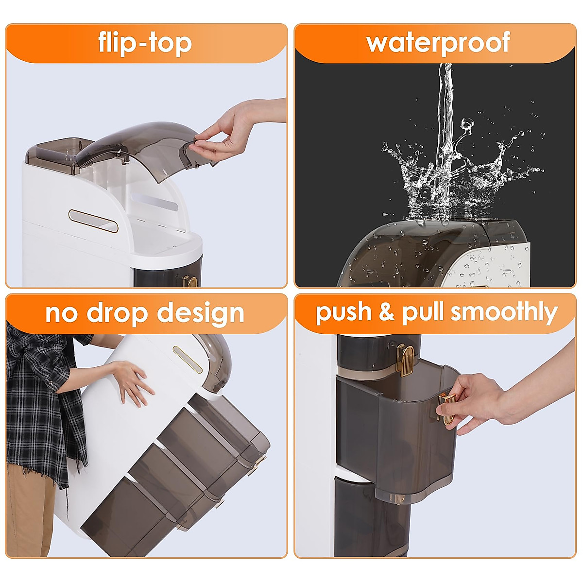 tonchean 4-Tier Bathroom Organizers and Storage,Plastic Narrow Slim Storage Cabinet with Clear Drawers Bathroom Floor Cabinet Towel Organizer Rolling Cart with Wheels for Small Space Gap Living Room