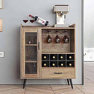 SogesGame Wine Cabinet Bar Cabinets for Liquor Wine Storage Rack Liquor Cabinet Bar Wine Cabinet for Liquor, Freestanding Wine Rack Buffet and Sideboards with Glass Holder for Living Room, Dining Room
