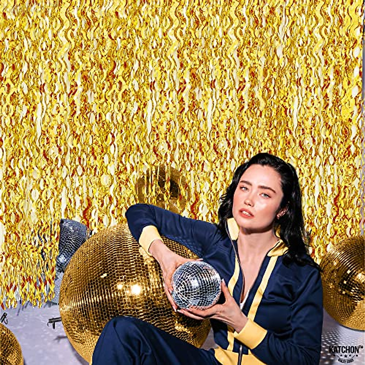 KatchOn, XtraLarge Wave Gold Backdrop Curtain - 6.4x3.2 Feet, Pack of 2 | Gold Fringe Curtain Backdrop for Gold Streamers Party Decorations | Gold Foil Curtain | Golden Birthday Decorations for Boys