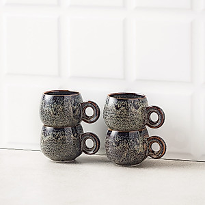 KYBSCZ Ceramic Espresso Cups Set of 4, 3 Ounces Demitasse Cups, Porcelain Mini Coffee Cups, Small Ceramic cups set Made by Fambe Reactive Glaze,Caramel Gray