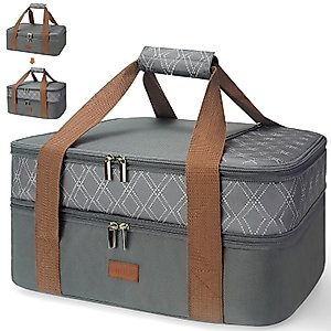 Vuudh Expandable Casserole Carrier Bag - Double Decker Food Bag, Insulated Casserole Carrier for Hot or Cold Food, Lasagna Holder Tote for Picnics,Beaches,Traveling or Gifts