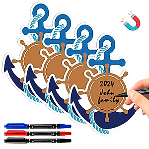 Treela 7 Pcs Cruise Ship Door Decorations Set Anchor Cruise Door Magnet with Paint Pens Car Magnets Nautical Anchor with Ship Wheel Magnetic Stickers for Carnival Cruise Refrigerator Door Decor