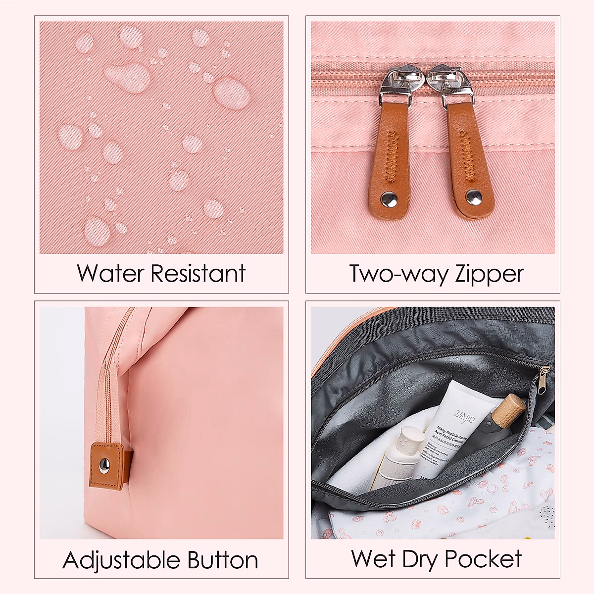 printe Mommy Tote Bag for Hospital, Large Capacity Diaper Bag for 2 Kids, Waterproof Hospital Bag for Labor and Delivery with Straps, Travel Baby Diaper Bag, Pink