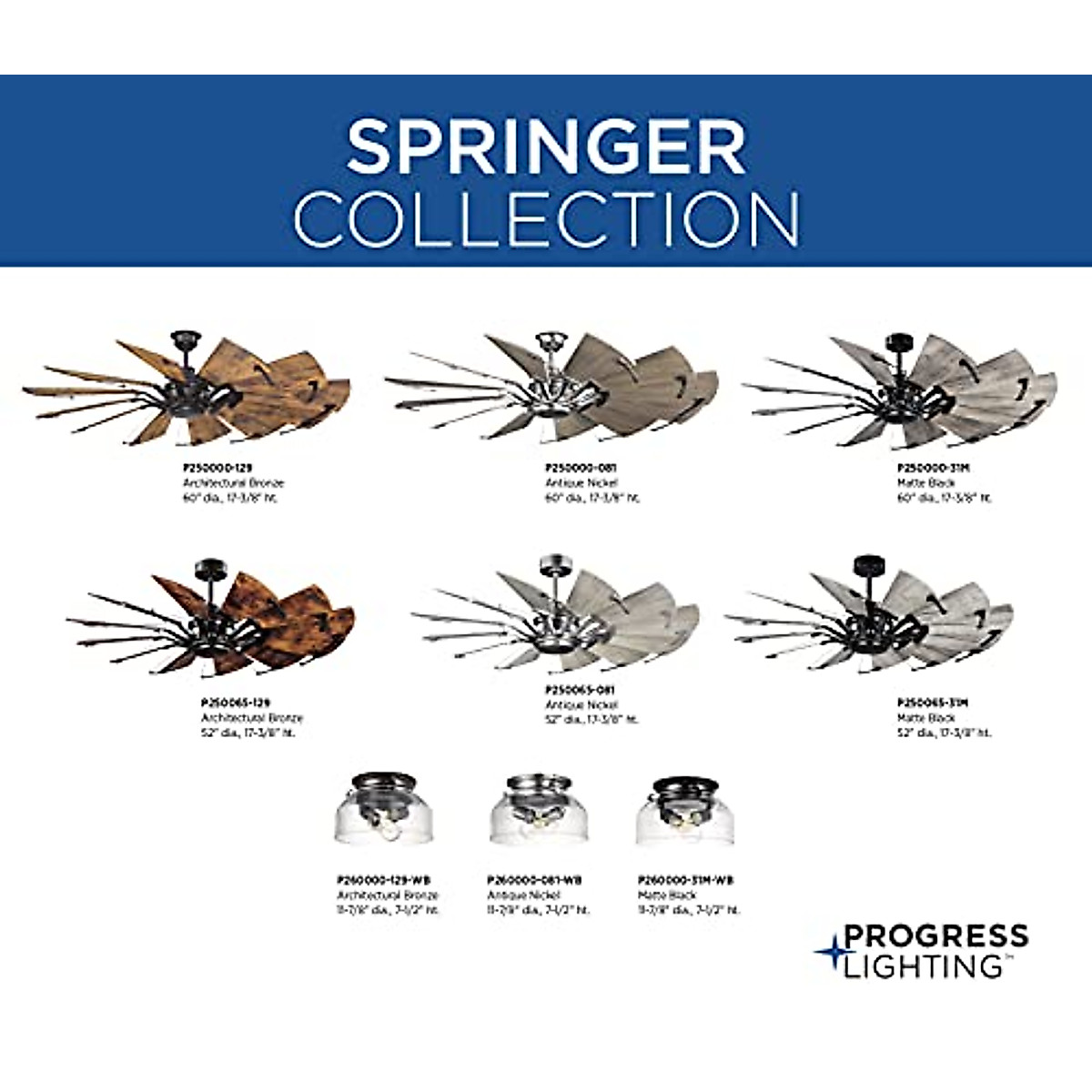 Progress Lighting P250000-081 Springer Ceiling Fans, 60 in, Nickel