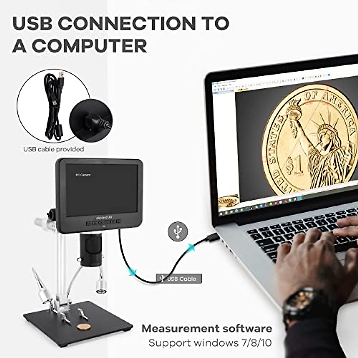 Andonstar AD246S-M HDMI Digital Microscope 2000x for Adults, 3 Lens 2160P UHD Video Record, 7 Inch LCD Soldering Microscope, Coin Microscope, Biological Microscope Kit, Windows Compatible