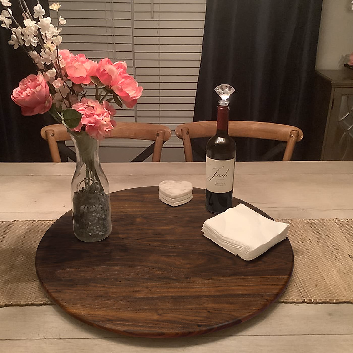 MAGIGO 24 Inches Black Walnut Wood Lazy Susan Organizer, Solid Wooden Round Turntable, Rotating Tray for Table Top/Counter Top