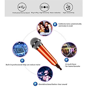 DELADOLA Mini Microphone,Portable Vocal Tiny Microphone, Asmr Microphone,Phone Microphone, Mini Karaoke Microphone for Voice Recording Chatting and Singing On iPhone,Android,Laptop Notebook(Orange)