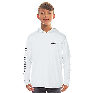 Southern Fin Apparel Kids Fishing Hoodie Shirt Long Sleeve UV UPF SPF Sun Protection Youth Boys Girls (White, Large)