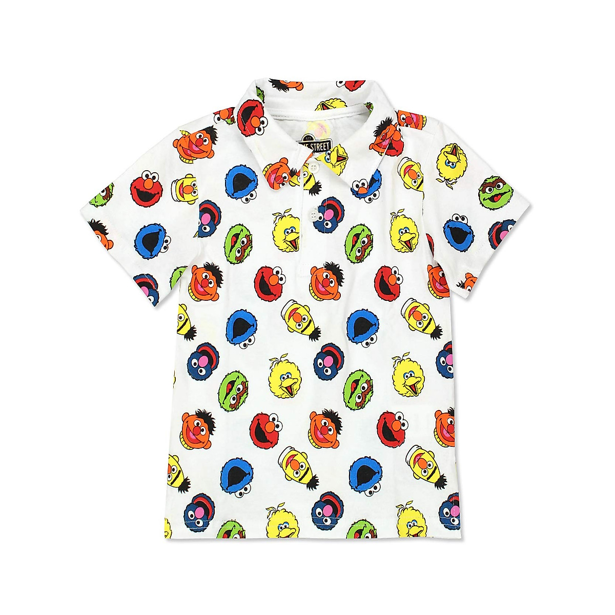 Sesame Street Boys Half Button Shirt for Infant and Toddler White/Multi