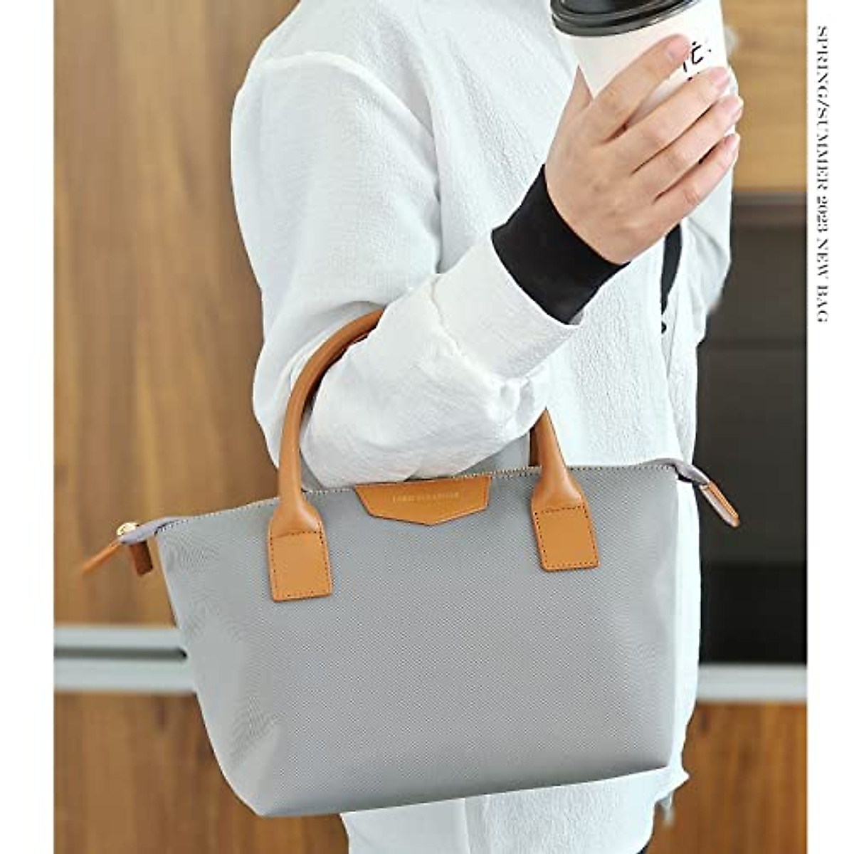 Women Lightweight Waterproof Nylon Handbag Shoulder Totes Crossbody Bag,Leather Shoulder Handbags And Travel Work Purse (Light grey)