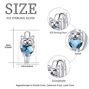 Hypoallergenic Cat Earrings 925 Sterling Silver Cute Animal Kitten Huggie Hoop Earrings for Sensitive Ears Cat Jewelry Gifts for Women Cat Lovers