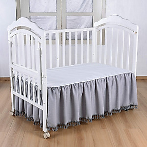 leegleri Crib Bed Skirt Pleated Ruffle with Tassel Nursery Crib Bedding Skirts for Baby Boys or Girls, 15" Drop/Grey