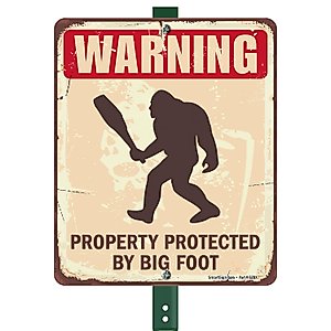 SmartSign 12 x 10 inch “Warning - Property Protected By Big Foot” Yard Sign with 3 foot Stake, 40 mil Aluminum, 3M Laminated Engineer Grade Reflective Material, Red and Brown, Set of 1, USA-Made