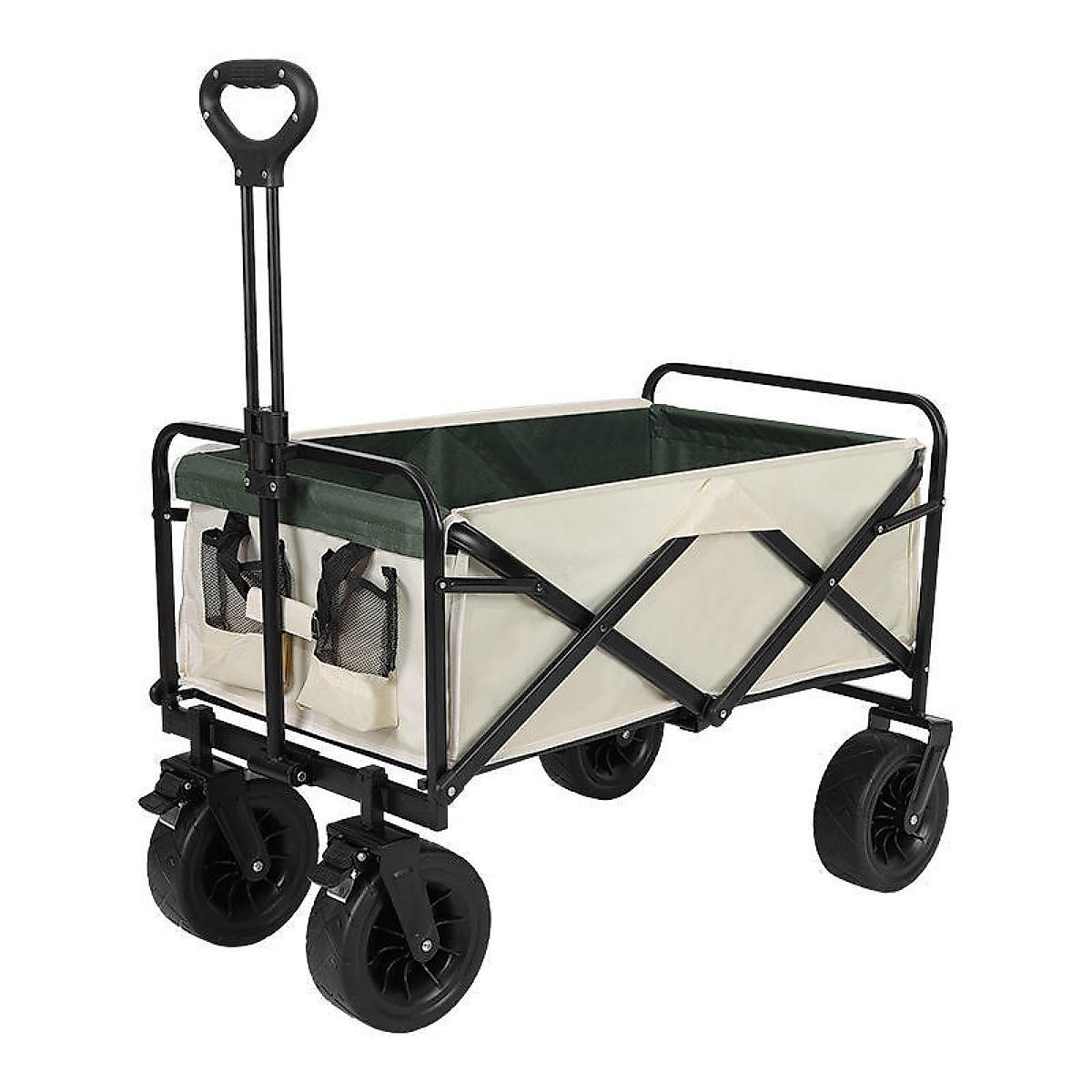 LAHTI Outdoor All-Terrain Folding Wagon, Collapsible Wagon with Adjustable Handle for Camping, Sports, Shopping Classic(White)/Wheels5inch