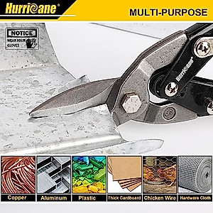 HURRICANE 10 Inch Aviation Tin Snips, Heavy Duty Metal Cutter Shears for Cutting Sheet Metal, Straight Cut, Chrome Vanadium Steel