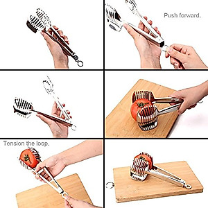 i Kito Tomato Lemon Slicer Holder Round Fruits Onion Shreader Cutter Guide Tongs with Handle Kitchen Cutting Potato Lime Food Stand Stainless Steel