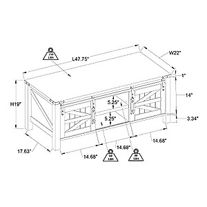 OKD 48-Inch Coffee Table Wood Cocktail Table Farmhouse Modern Center Rectangular Tables, with Sliding Barn Doors and Storage Cabinets Shelves, for Living Meeting Room, Dark Rustic Oak