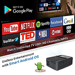 Mini Portable WiFi Projector Support 1080P Home Theater,Wireless Outdoor Movie Projector with Bluetooth,Indoor Smart Android Projector Built in Apps/Speaker/HDMI/USB for Laptop Phone TV Stick