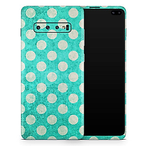 DesignSkinz Grungy Teal and White Polka Dots Protective Vinyl Decal Wrap Skin Cover Compatible with The Samsung Galaxy S20 (Screen Trim & Back Glass Skin)