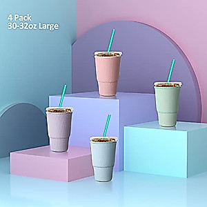 4 Pieces Reusable Coffee Sleeves Neoprene Cup Sleeve Cup Insulator Bottle Sleeves for Iced Coffee Cold Drinks Beverages, Fits 30-32 oz Large Cups