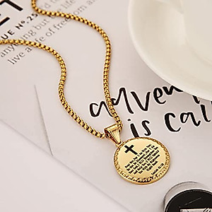 HZMAN Isaiah 41:10 Fear Not, For I Am With You Stainless Steel Religious Bible Verses Inspirational Cross Round Pendant Necklace for Men Women (Gold)