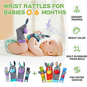 Baby Wrist Rattles Foot Finder Socks Set, Wrist Rattle Arm Hand and Rattle Leg Ankle Socks, Newborn Soft Sensory Toys, Baby Socks Infant Wrist Rattles for Babies 0-6 Months, Baby Gift 0-6 6-12 Months