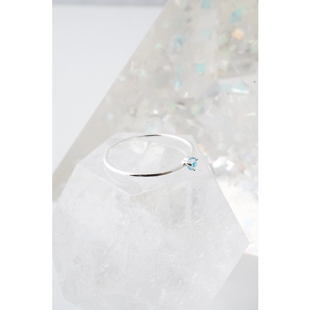 Honeycat Blue Aquamarine Crystal Point Ring in Sterling Silver Plate | Minimalist, Delicate Jewelry (Silver, 6)