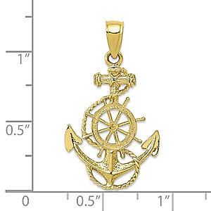 Solid 10k Yellow Gold Anchor and Wheel Pendant Charm