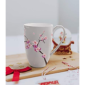 immaculife Tea Cup with Infuser and Lid for Steeping Loose Leaf Tea Bag Coffee Milk Women Office Home Gift 16oz Peach Blossoms