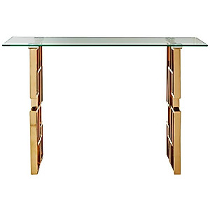 Meridian Furniture Pierre Collection Modern | Contemporary Square Glass End Table, 20" W x 20" D x 22" H, Glass, Gold & Pierre Collection Modern | Contemporary Square Glass Console Table
