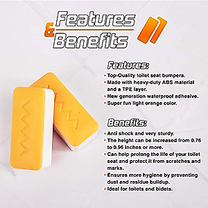 6pcs – Toilet Seat Bumper with Height Adjusters and Toilet Lifter Handle Families, Hotels, Hospitals, School – Quality ABS with Waterproof Adhesive Universal – Light Orange Color