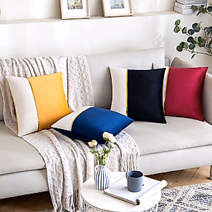 ANRODUO Pack of 2 Black Throw Pillow Covers Decorative Velvet Patchwork with Gold Leather Pillowcase Soft Solid Decoration Cushion Case Square for Couch Sofa Living Room Home Decor 16x16 Inch