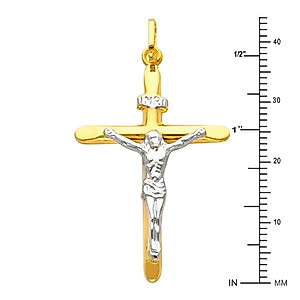 GoldenMine Fine Jewelry Collection 14k Two Tone Gold Crucifix Cross Religious Charm Pendant