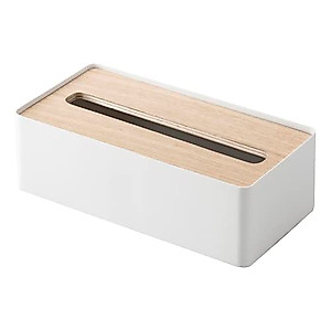 YAMAZAKI home Rin Tissue Case with A Lid, Natural, Short