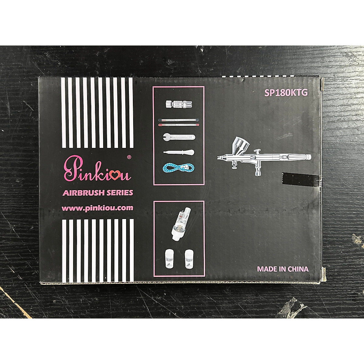 Pinkiou Double Action Airbrush Kit Air Brush Spray Gun with 0.3mm/0.2mm/0.5mm Needles and Air Hose for Temporary Tattoo Nail Art Car Hobby