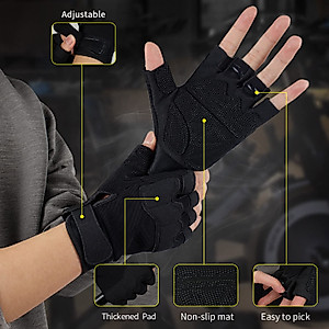 FlORETTO Fingerless Gloves Half Finger Hiking Cycling Driving Motorcycle Climbing Work Gloves Black Large