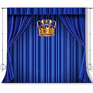 KUKUSOUL 8x8ft Prince Birthday Party Backdrop Royal Blue and Gold Crown Royal Party Backdrops Celebration Party Decoration Supplies Cake Table Banner Photo Booth Prop KUBYC430