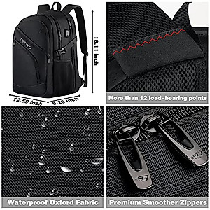 Travel Laptop Backpack, Business Laptop Backpack, College Backpack Anti Theft Durable with USB Charging Port, Water Resistant Work Computer Bag Fits 15.6 Inch Notebook, Gifts for Men, Black