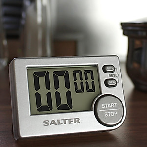 Salter 397 SVXR Electric Timer, Digital Stopwatch, Memory Function, Magnetic or Self Standing, Stick on Fridge, Count Up/Down, 99 Min 59 Sec, Beeper Sound, Start/Stop Button, Grey,1.5D x 5.2W x 7.6Hcm