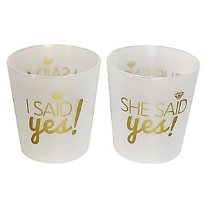 Breeze Moments Bridal 2oz. Shot Glasses, 'I Said Yes', 'She Said Yes', Frosted & Gold, 12-pack
