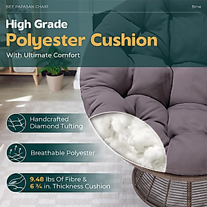 Bme 40" Ergonomic Wicker Papasan Chair with Soft Thick Density Fabric Cushion, Bee-Designed Base, High Capacity Steel Frame, 360 Degree Swivel for Living, Bedroom, Reading Room,...