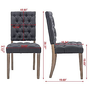 AMNOOL Linen Dining Chair Set of 2 Wooden Frame Tufted Upholstered Dining Chairs with Wooden Legs Desk Chair Side Chair High Back for Kitchen Dining Room Living Room Bedroom (Grey)