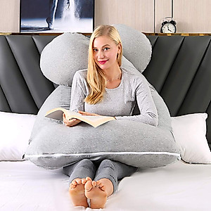 Pregnancy Body Pillows for Sleeping, Shredded Memory Foam U Shaped Full Body Pillow for Adults, Maternity Pillows for Women, Support Neck, Back, Belly, Legs, Hip, Removable Cover(Light Grey)