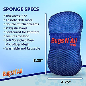 Bugs N’ All Bug Sponge for Car Washing - Ultra Nano Microfiber Sponge Mesh - Effective Car Sponge for Scratch-Free Scrubbing, Bug Splatter, Road Grime, Tar, Pine and Tree Sap Pitch Removal - 1 Sponge