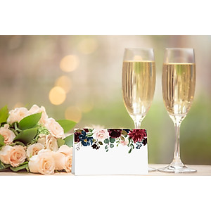 Place Cards for Floral Party, Editable Name Place Cards, Seating Place Cards for Tables, Tent Style Cards for Wedding, Valentine's Day, Bride & Baby Shower, Easy Folding, Pack of 25 Escort Cards(B12)